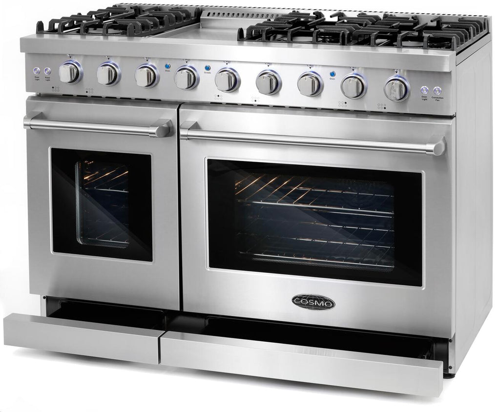 Cosmo - 48 in. 6.8 cu. ft. Double Oven Commercial Gas Range with Fan A ...
